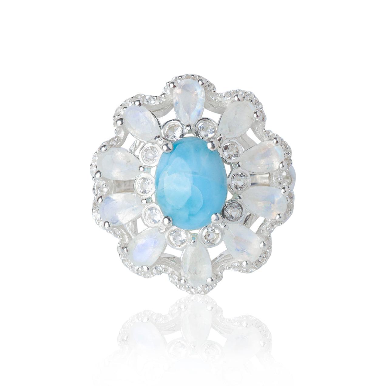 Yotreasure Larimar Moonstone White Topaz Ring in 925 Sterling Silver 8