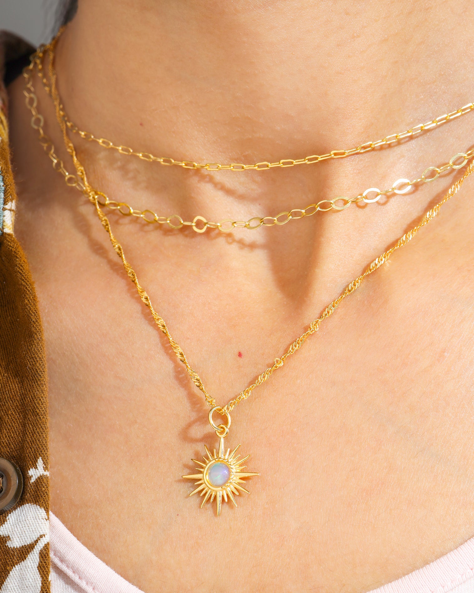 Ethiopian Opal Sunburst Pendant Necklace Solid 14K Gold Plated Over 92