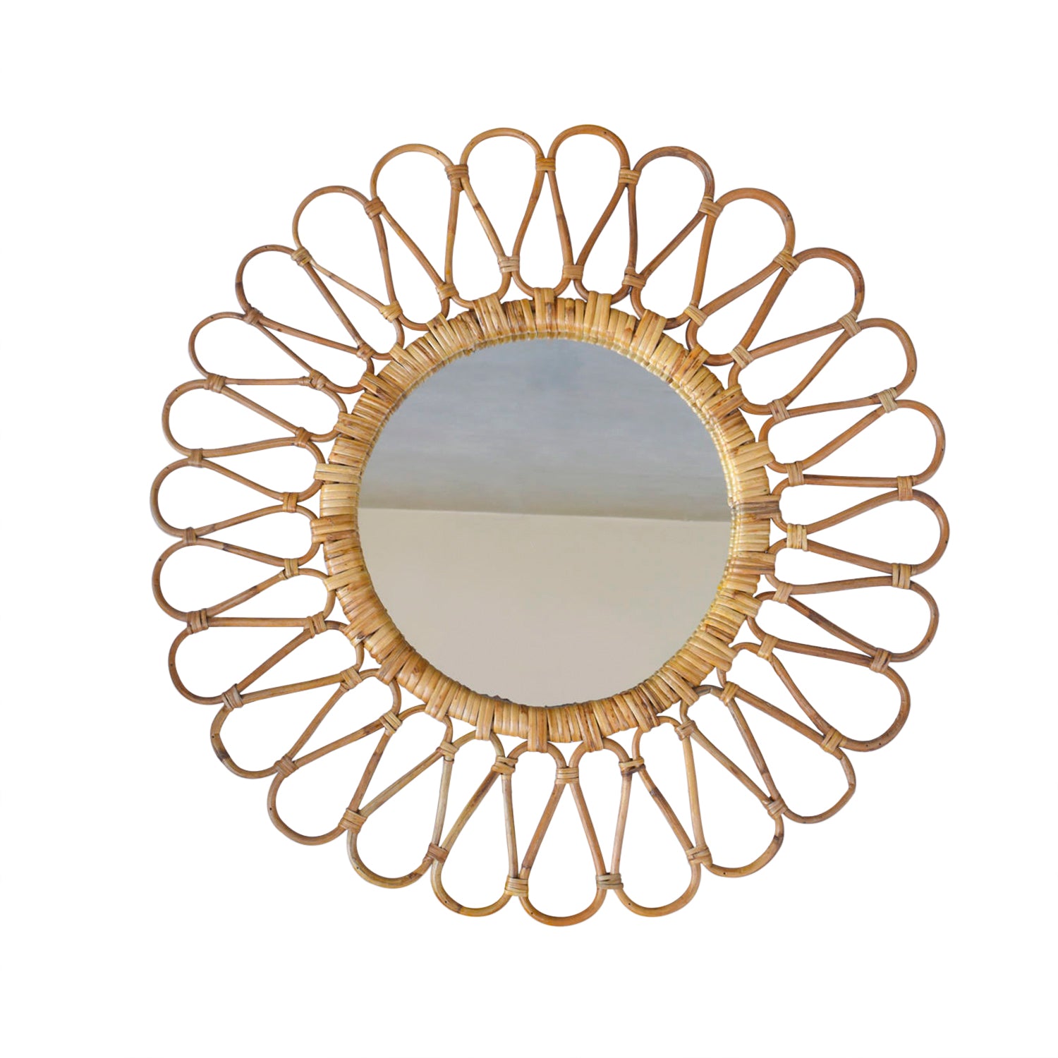 25" Round Handmade Rattan Cane Wall Mirror