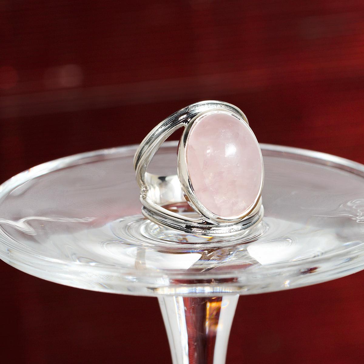 Yotreasure 13x18 mm Rose Quartz 925 Sterling Silver Split Shank Statement Ring 9