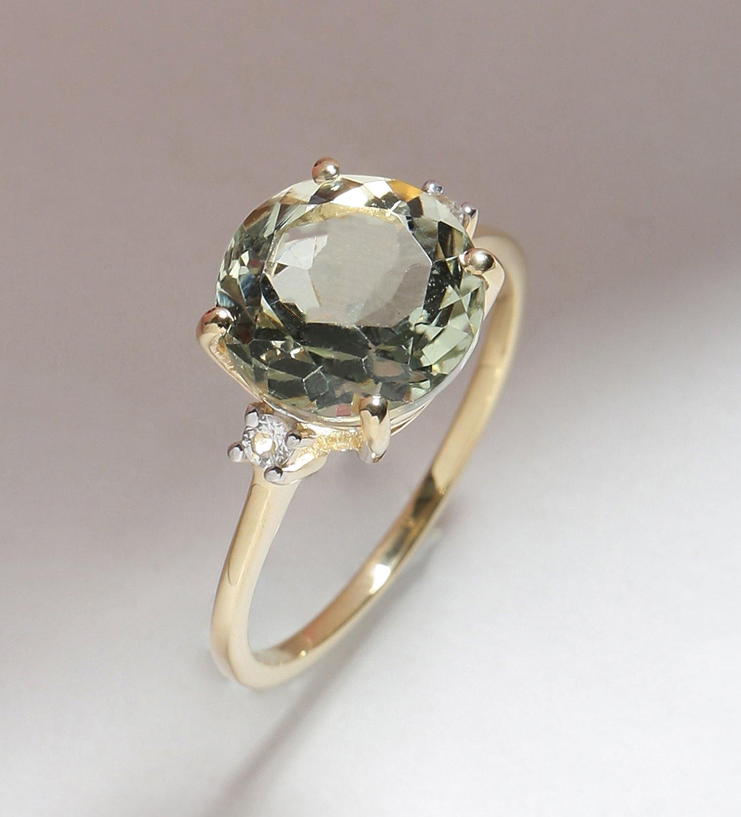 3.10 Ct Green Amethyst Solid 10k Yellow Gold Ring Jewelry